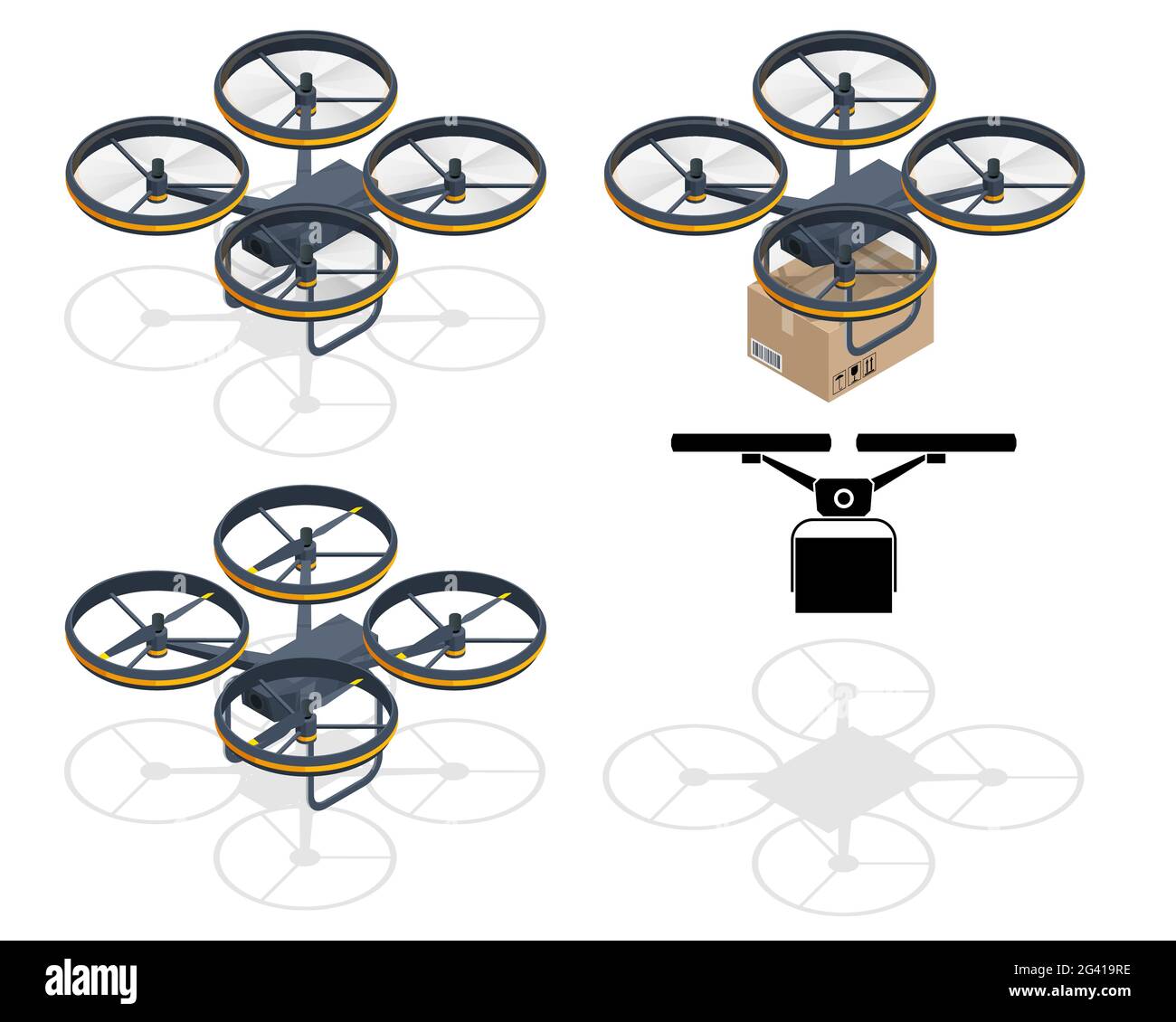 Isometric Drone Delivery. Quadcopter carrying a package to customer ...