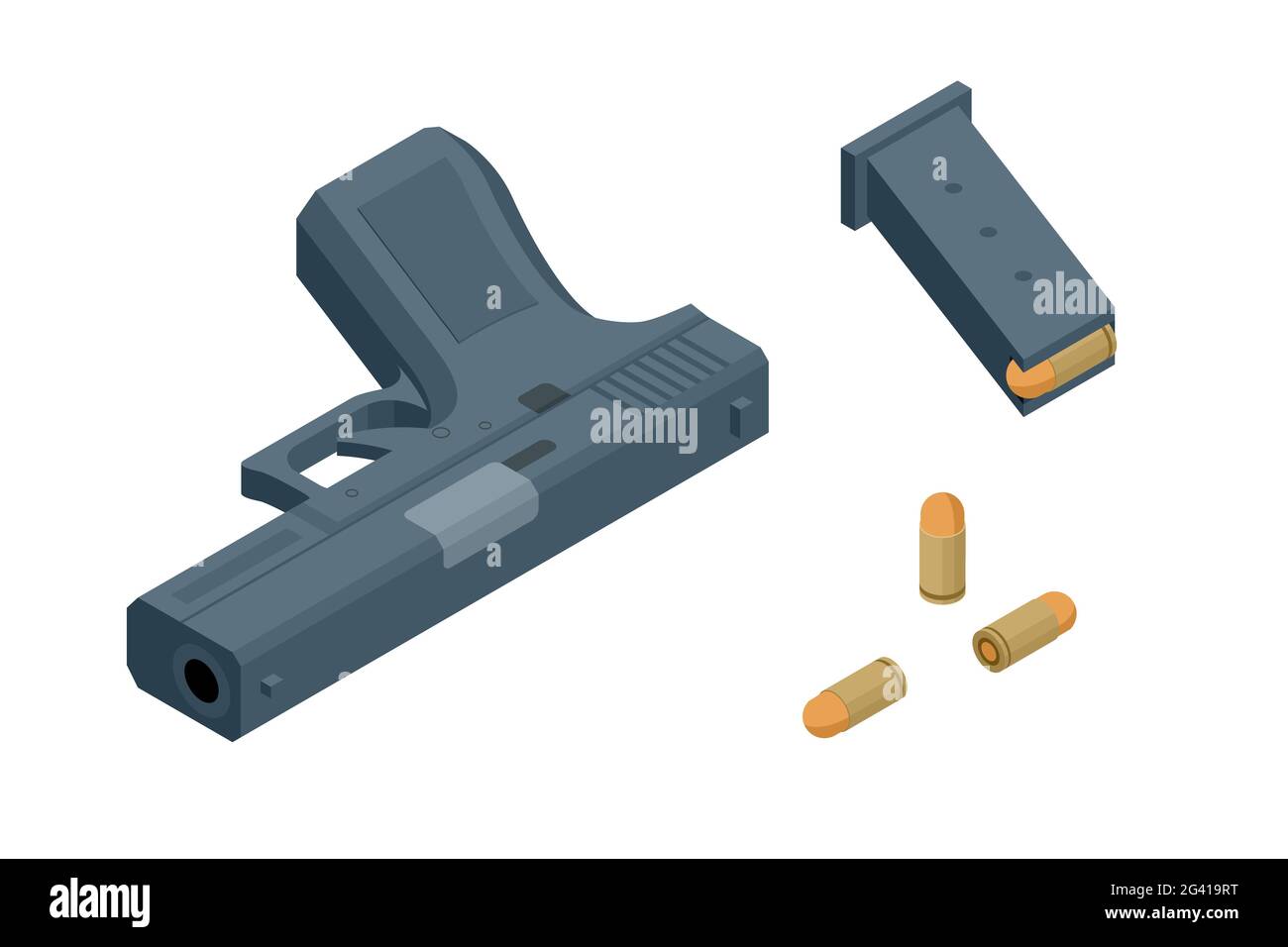 Isometric pistol isolated on white background. Weapon symbol. Gun with ...