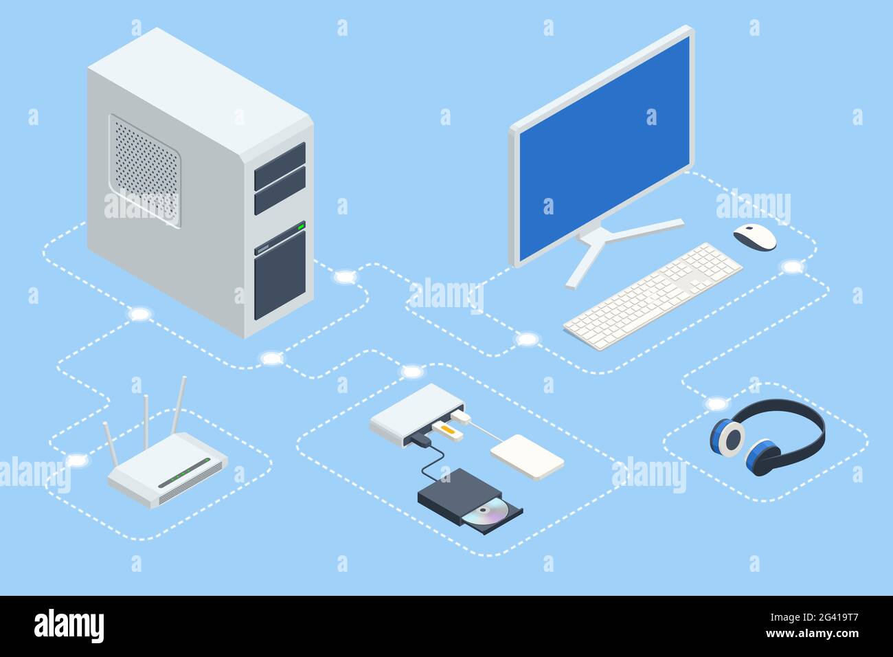 Isometric digital devices. Home computer network. Home wifi network ...