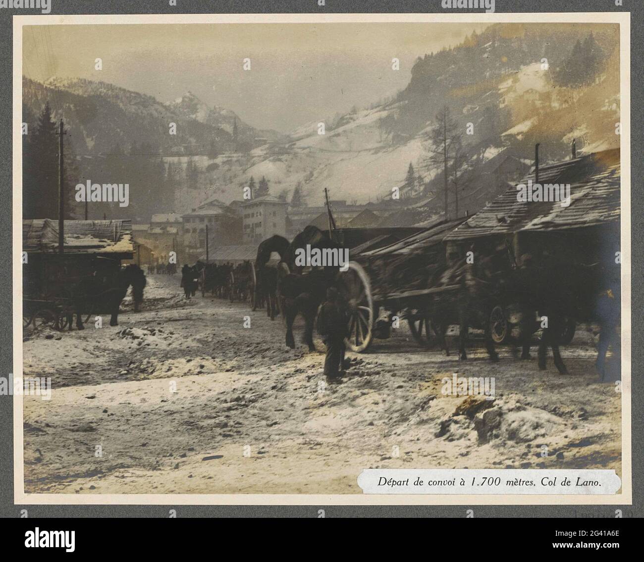 Departure of a military convoy from a village at 1700 meters at the Col ...