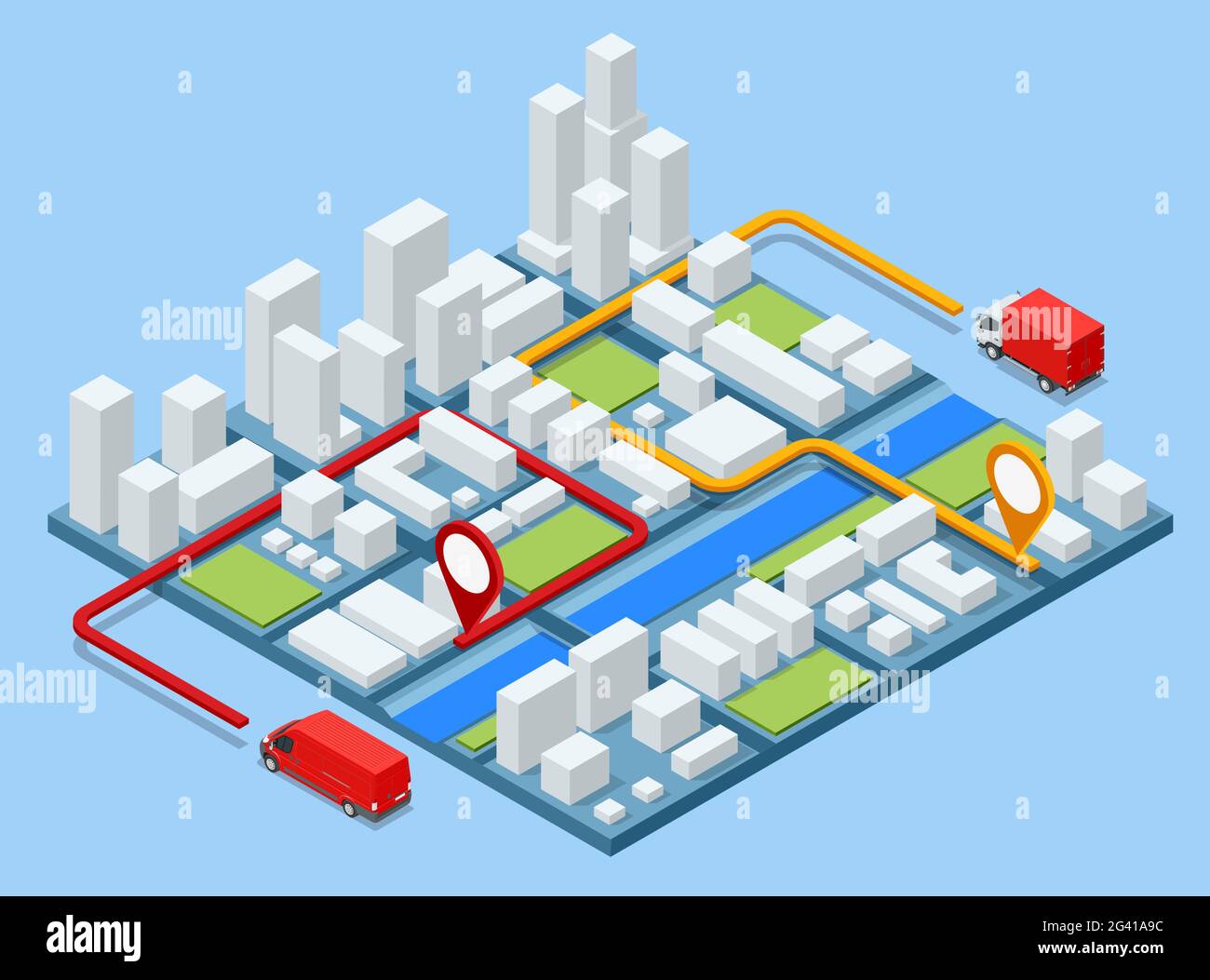 Isometric Logistic cargo mobile courier or freight delivery service ...