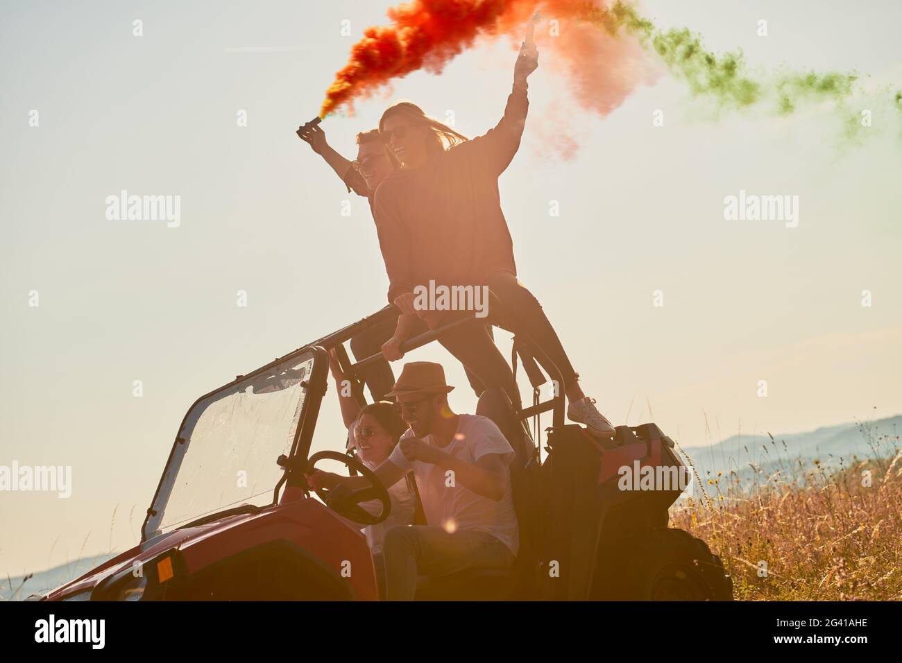 Colorful torches while driving a off road buggy car Stock Photo - Alamy