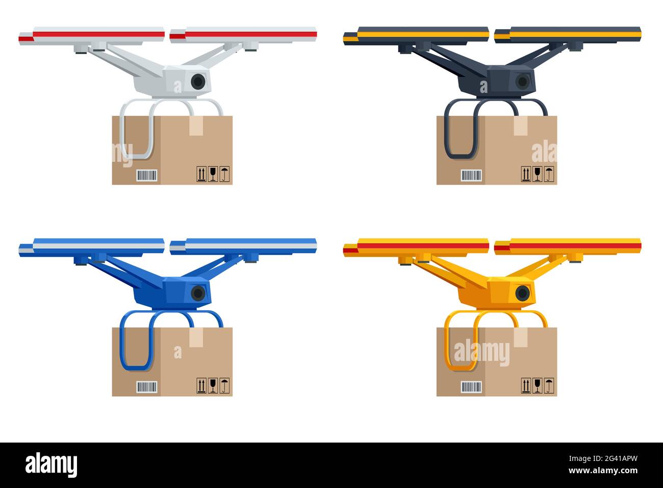 Drone delivery. Quadcopter carrying a package to customer. Delivery of ...