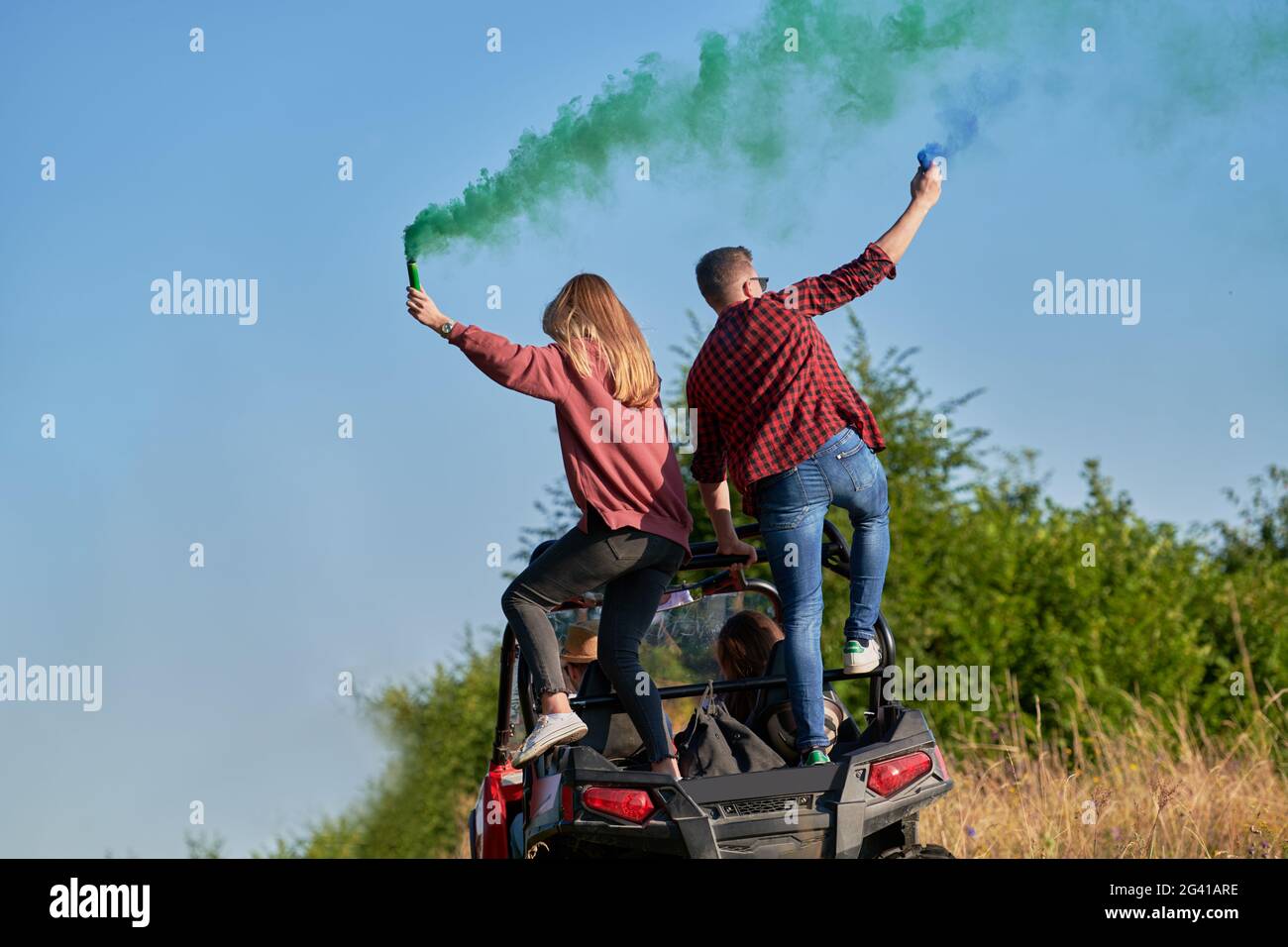 Colorful torches while driving a off road buggy car Stock Photo - Alamy