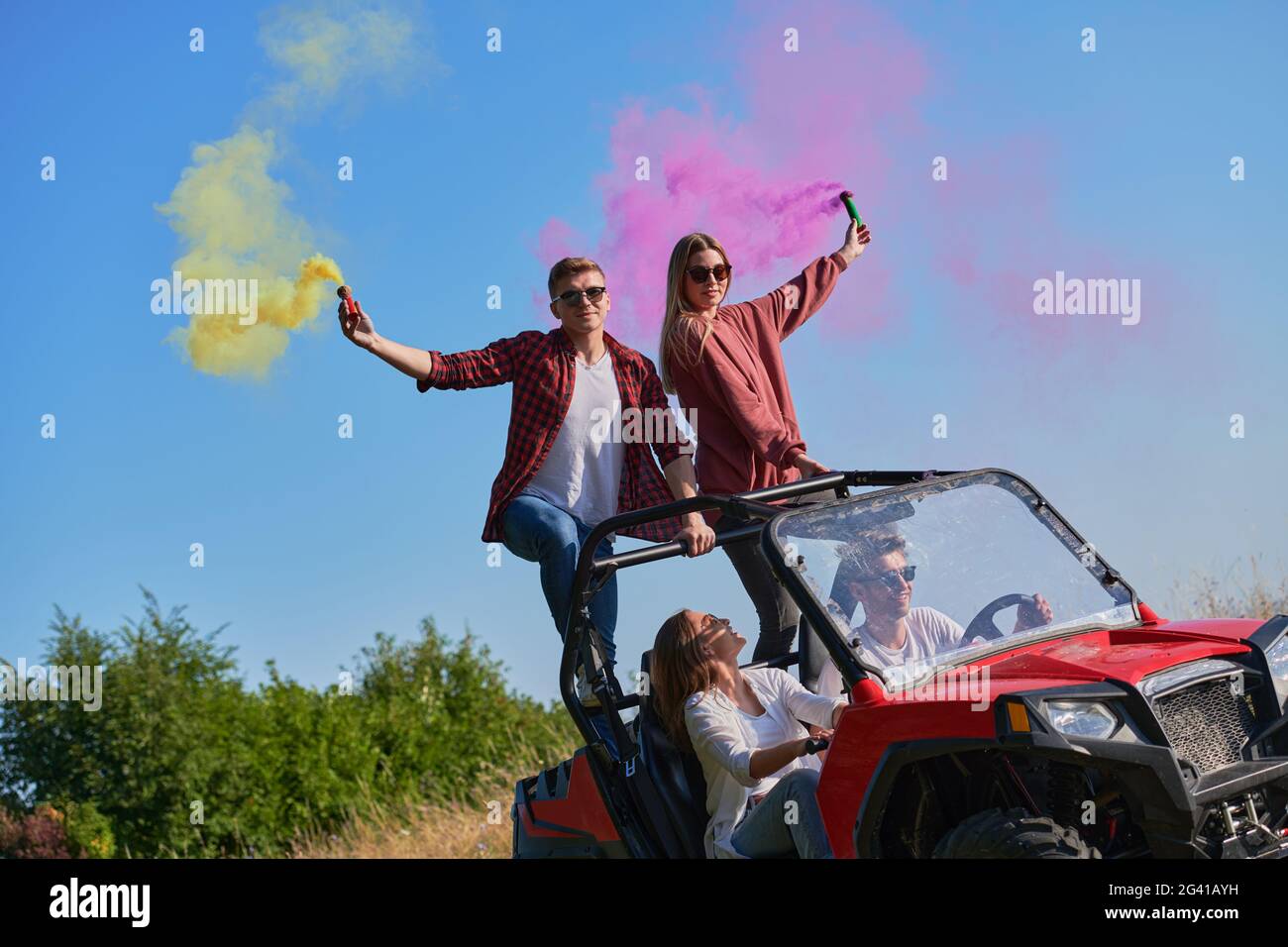 Colorful torches while driving a off road buggy car Stock Photo - Alamy