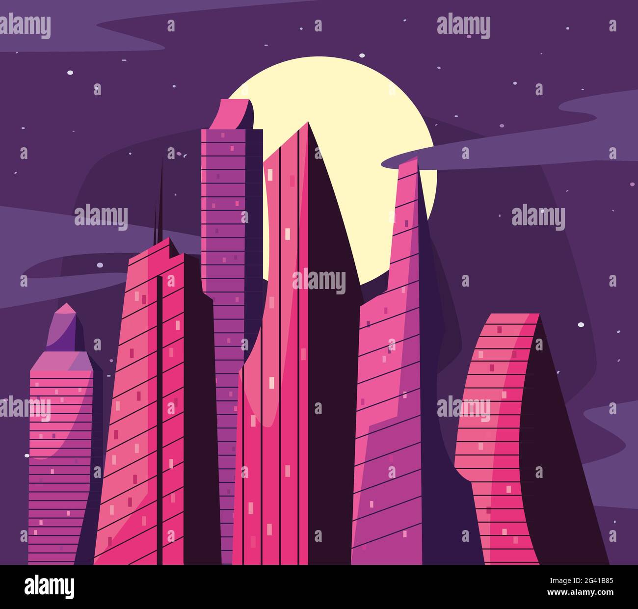 pink city and urban buildings at night Stock Vector Image & Art - Alamy