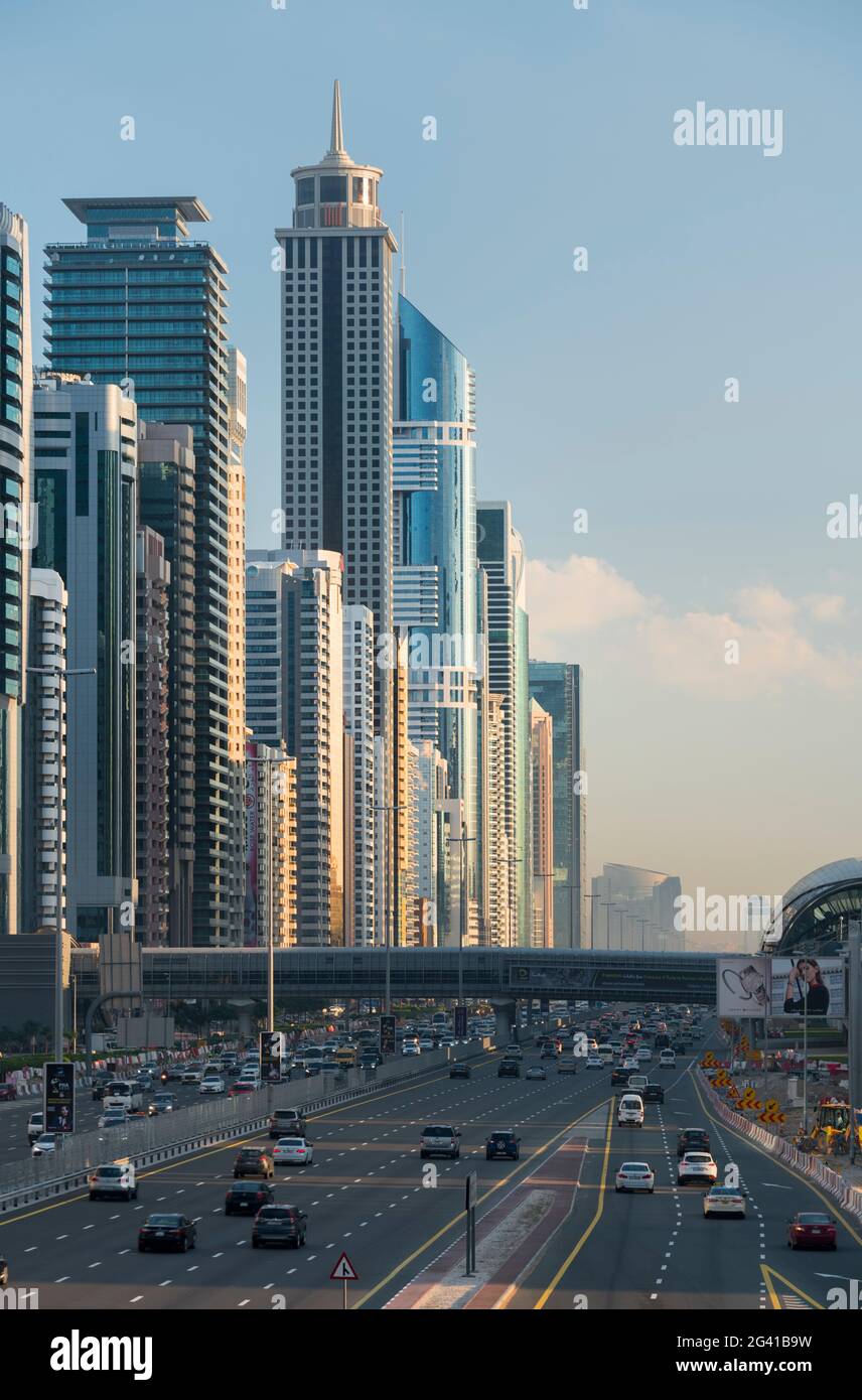 Skyscrapers on Sheikh Zayed Road, Dubai, United Arab Emirates Stock ...