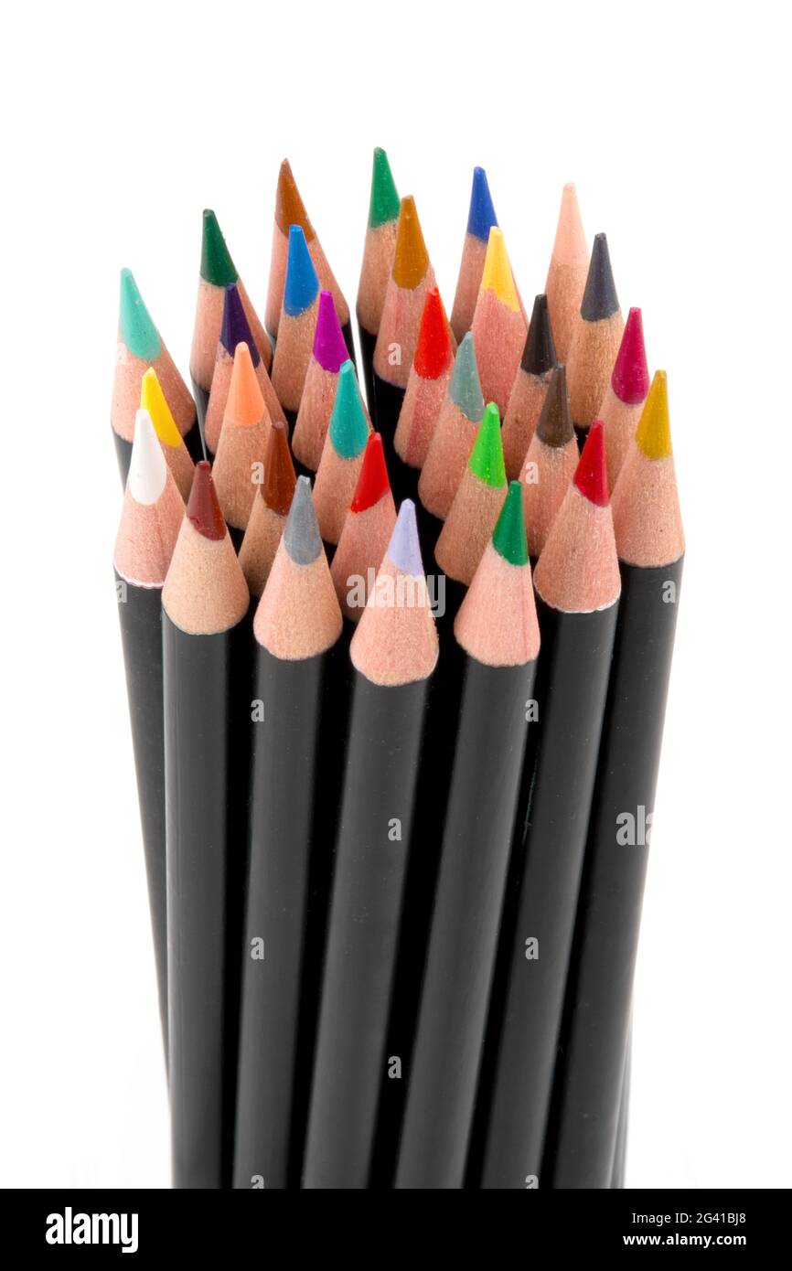 Bunch of colorful wooden colored pencils with black barrel isolated on ...