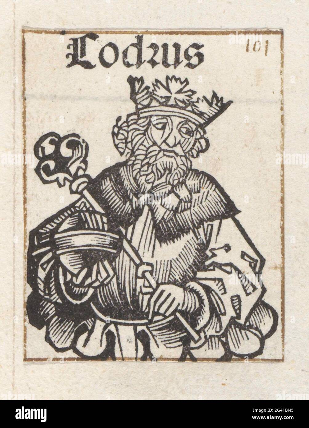 Kodros; Codrus; Liber chronicarum. A flower celk with a king. He has a ...