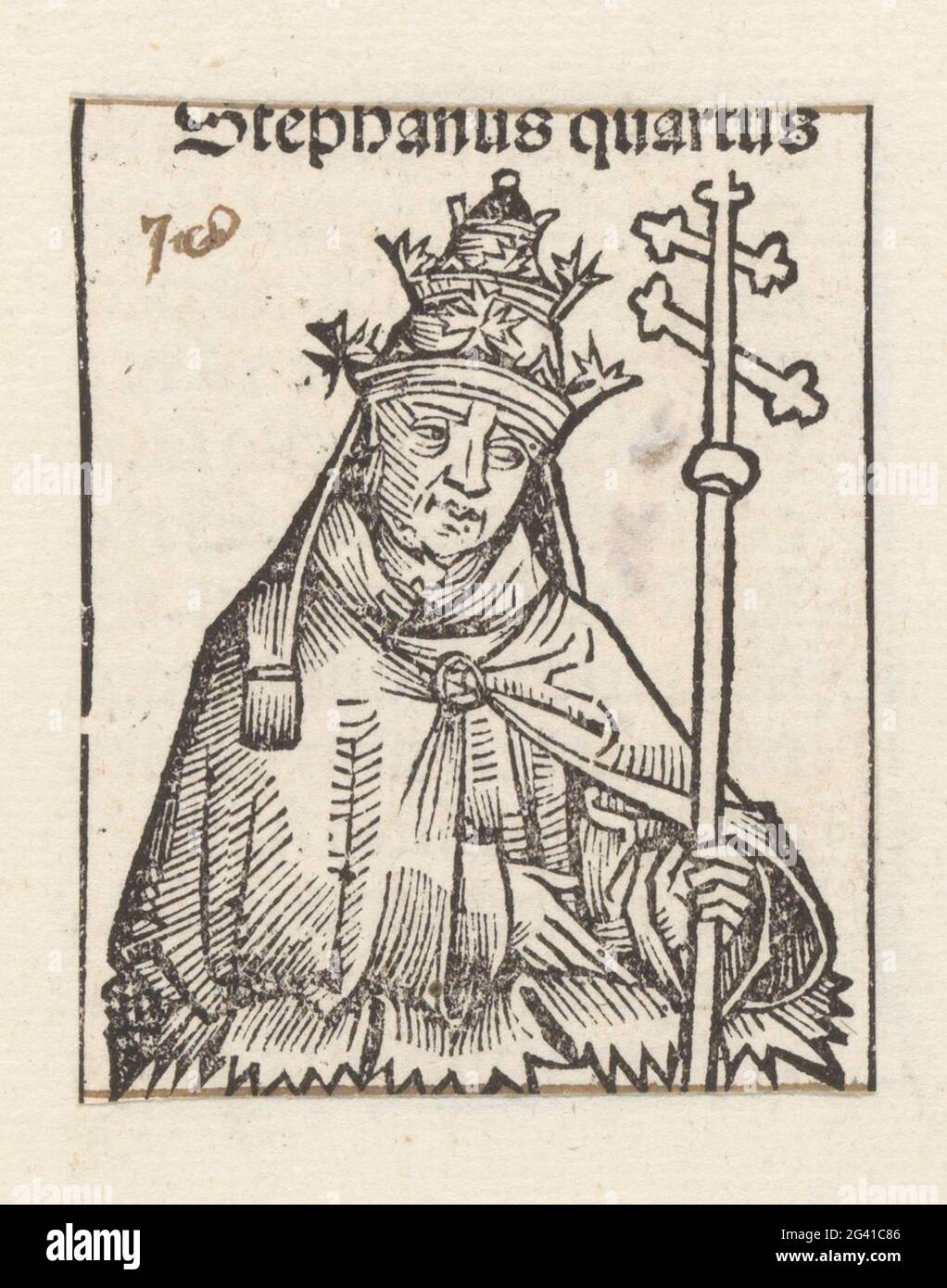 Pope Stefanus IV; Stephanus Quartus; Liber chronicarum. A flower celk ...