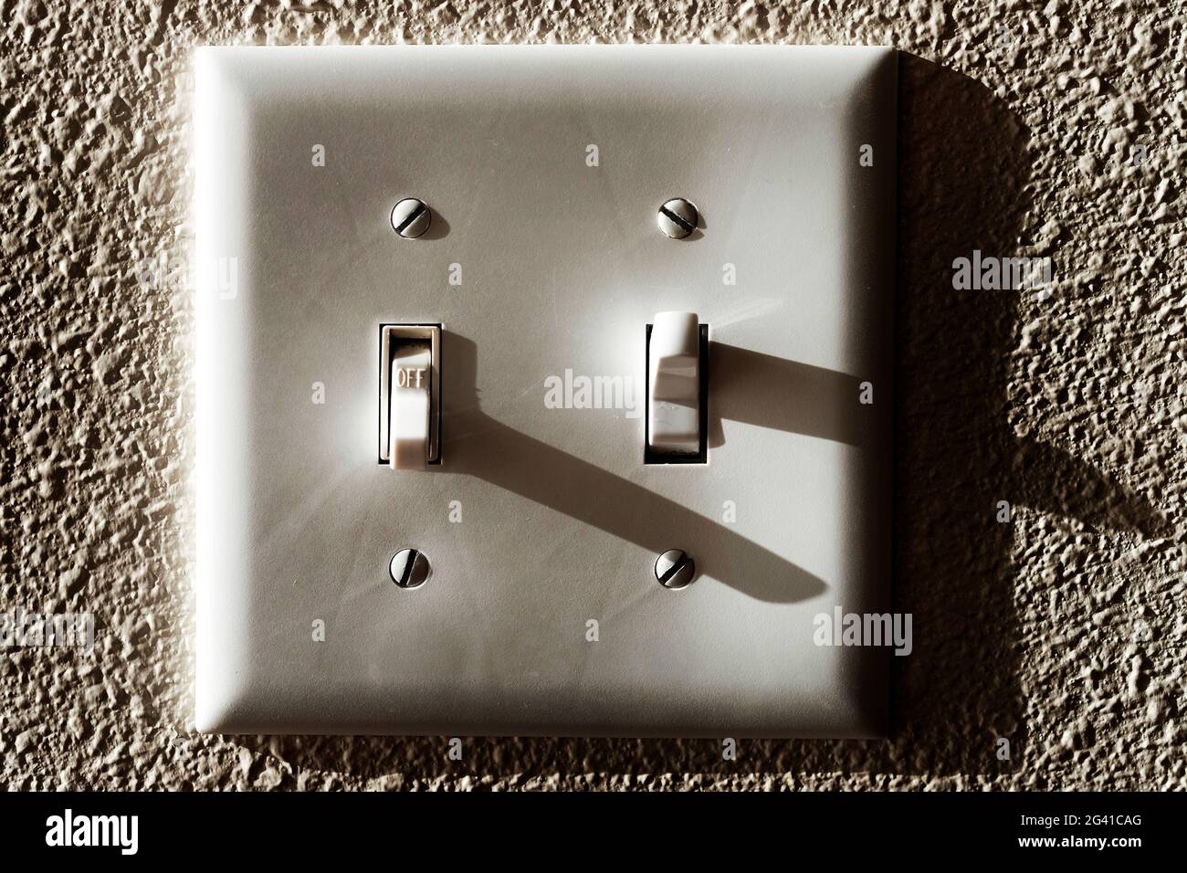 Detail closeup of on off light switch wall for power Stock Photo - Alamy