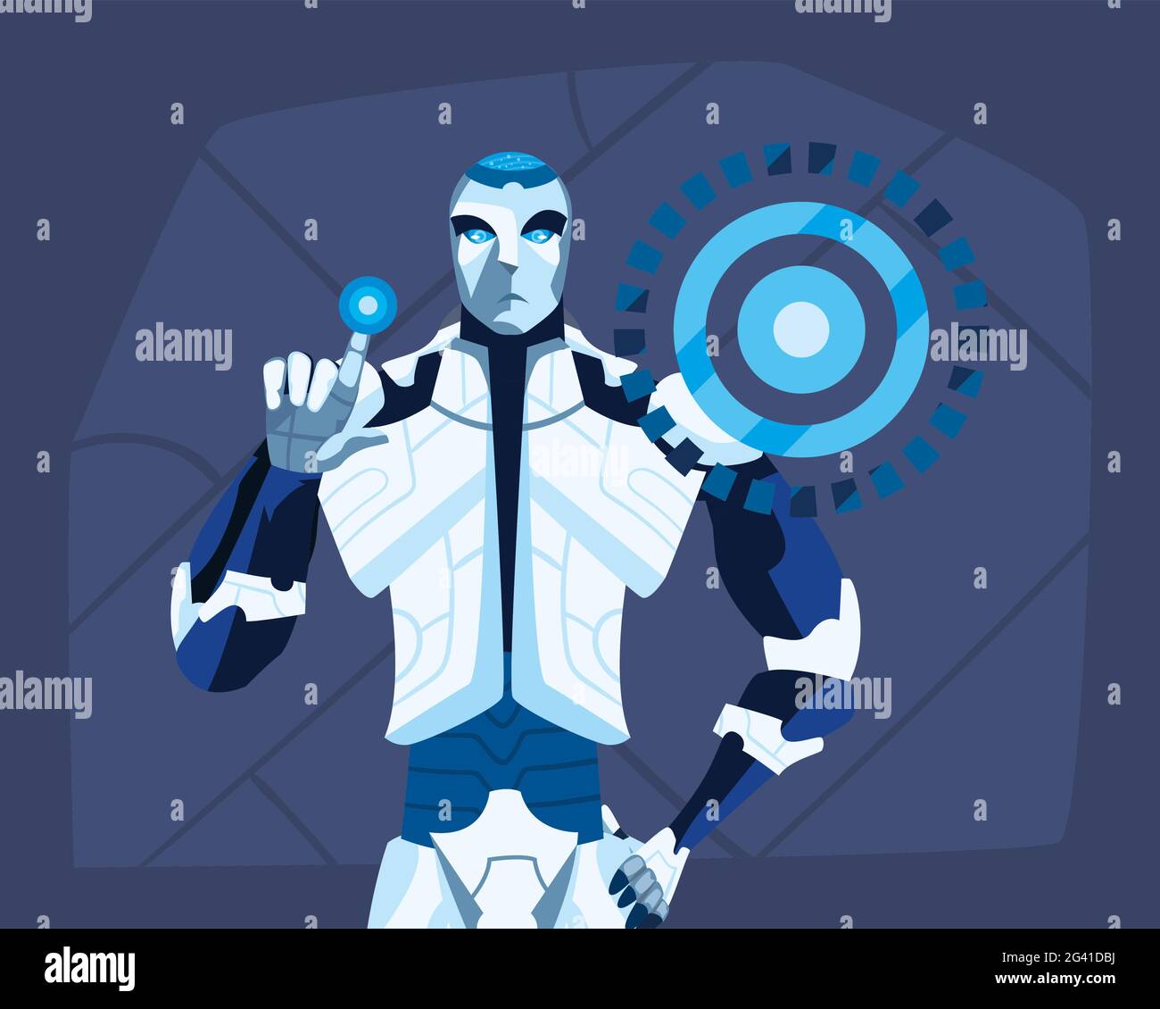 Robot cartoon programming blue white background Stock Vector Image ...