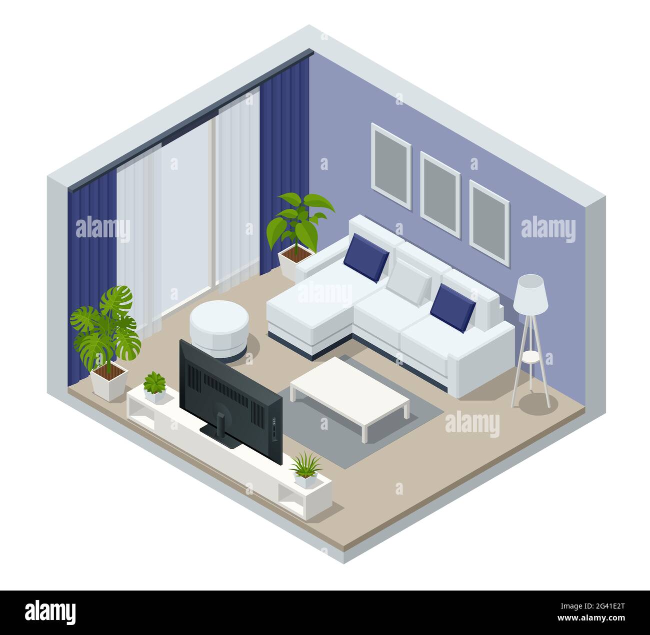 Isometric large luxury modern bright interiors room. Modern living room ...
