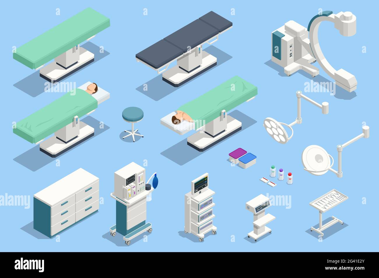 Isometric icons set of Equipment and Medical Devices in Modern ...