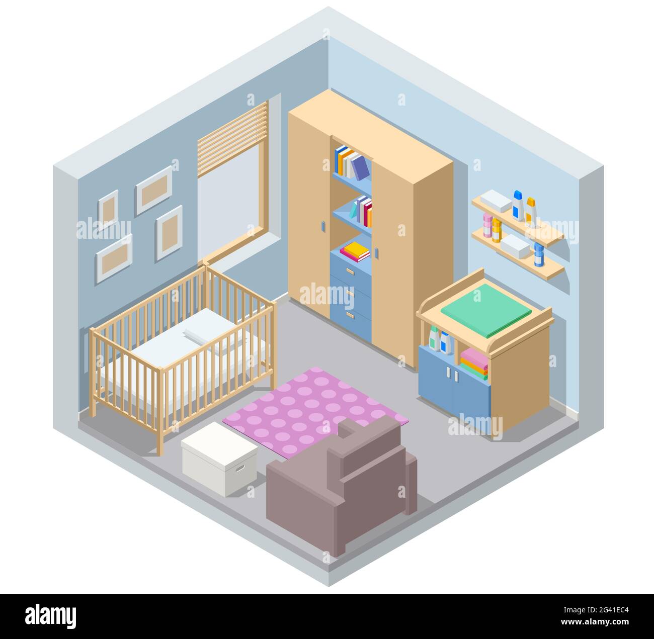 Isometric Child Room with modern furniture. The idea for interior decor ...