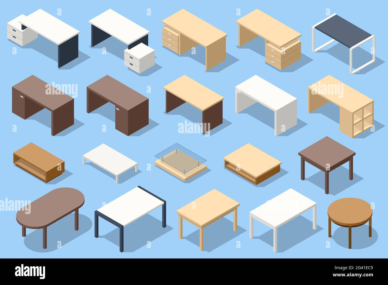 Isometric office table, white empty table, furniture for office and ...
