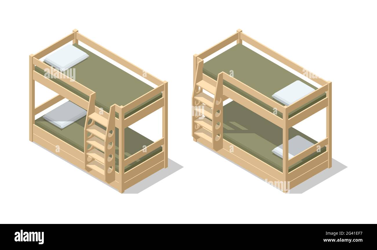 Isometric interior of children room or hostel room with bunk bed. The ...