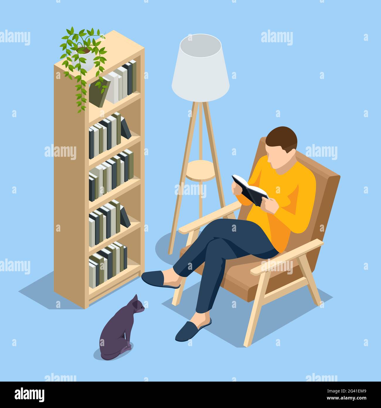 Man reading chair home library book Stock Vector Images - Alamy