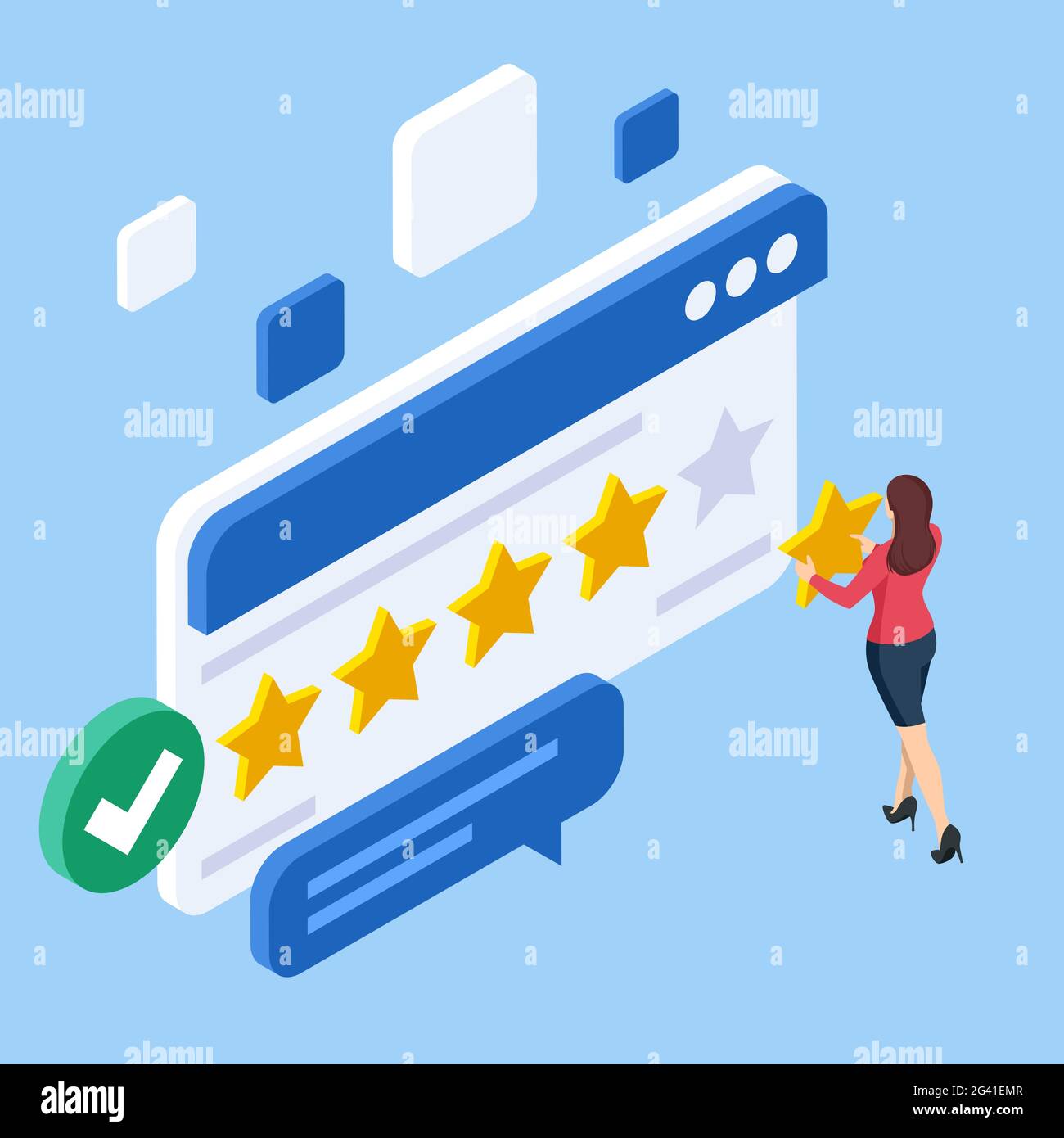 Isometric customer review or feedback concept. Online survey of ...
