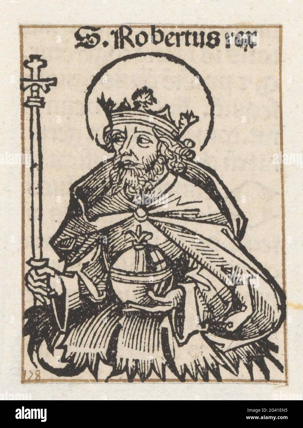 King Robert II; S. Robertus Rex; Liber chronicarum. A flower celk with ...