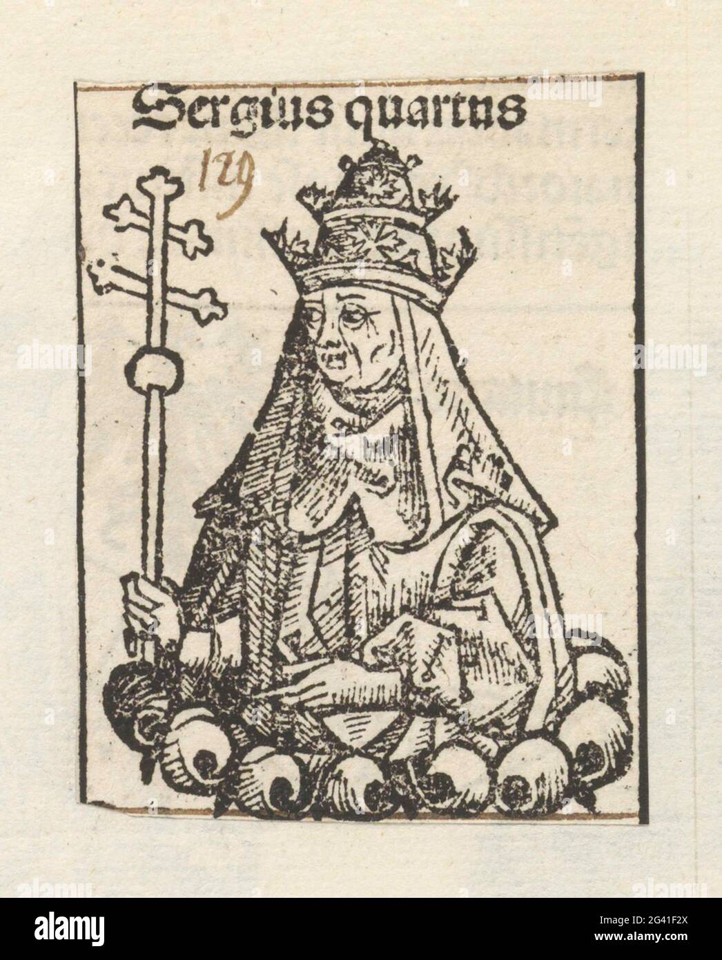 Pope Sergius IV; Sergius Quartus; Liber chronicarum. A flower celk with ...