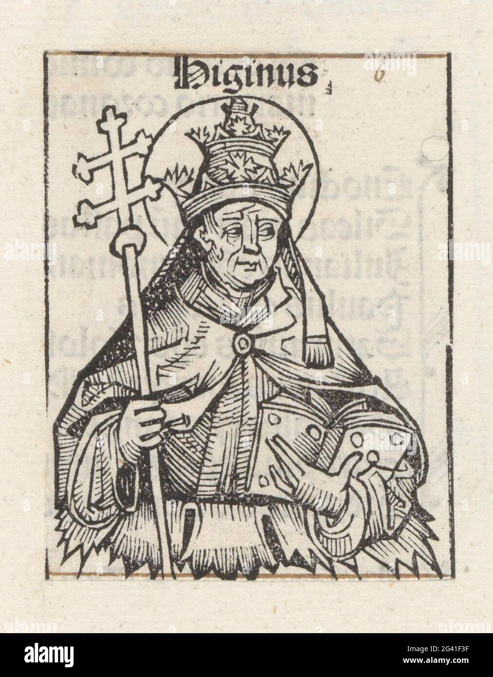 Pope hyginus; Higinus; Liber chronicarum. A flower celk with a pope. He ...