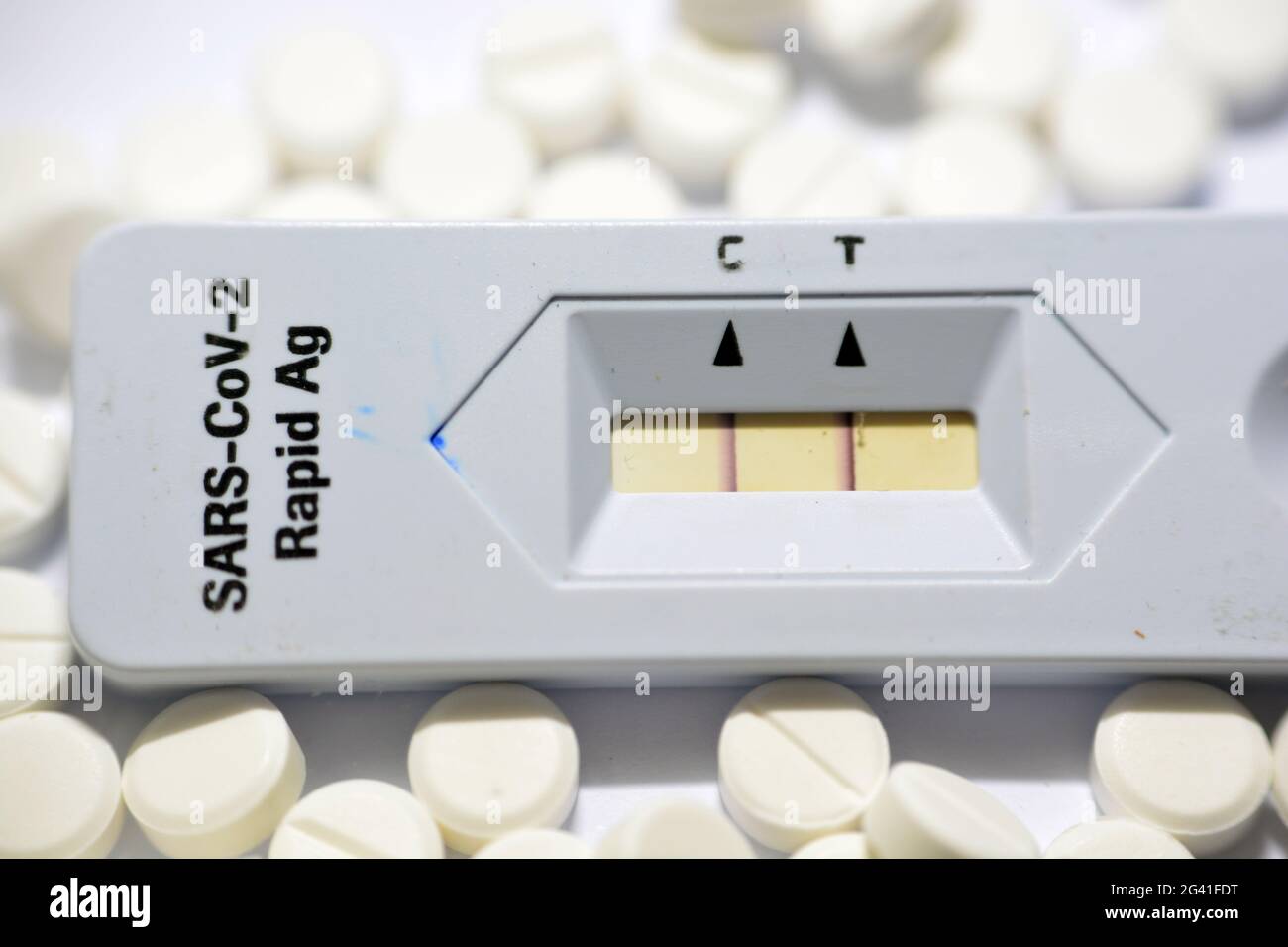 A positive result of SARS-COV-2 Rapid Ag test, positive Covid-19 corona ...