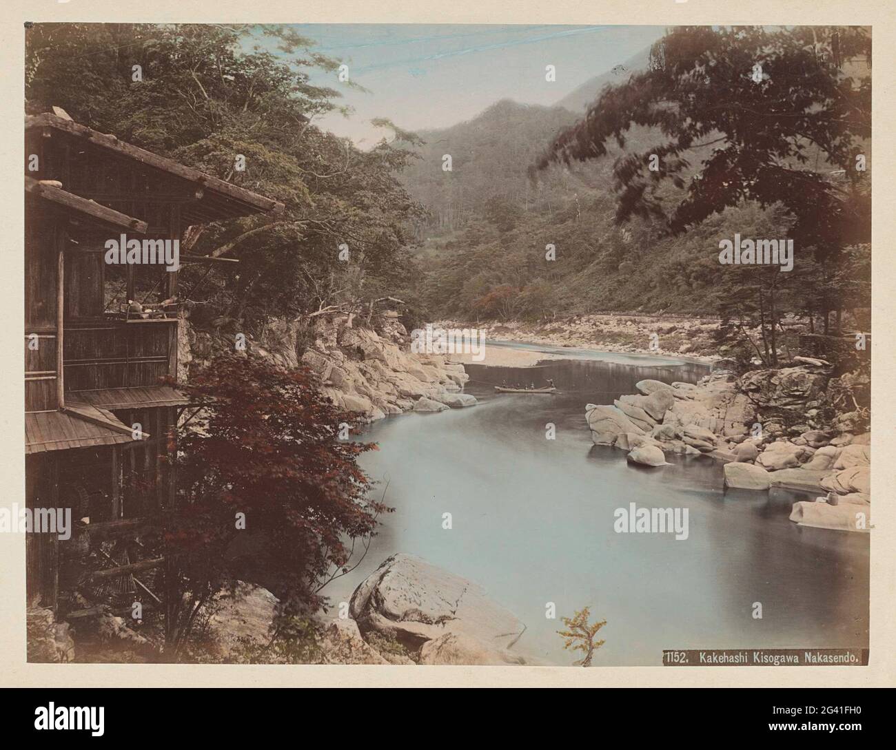 View of the Kiso river; Kakehashi Kisogawa Nakasendo. Part of photo ...