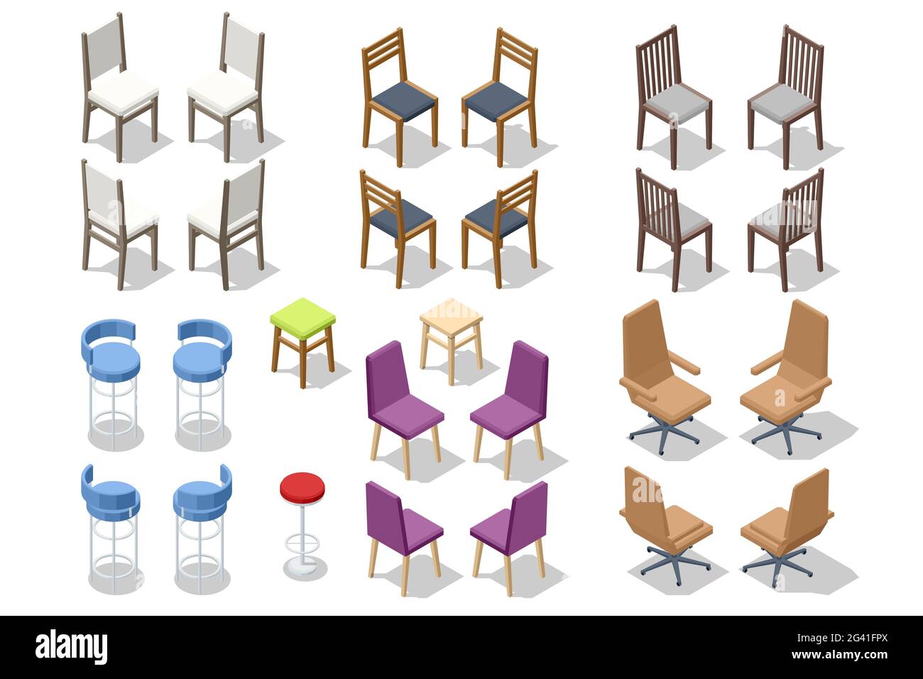 Isometric Chair Set Isolated on White. Chair Comfortable Furniture ...