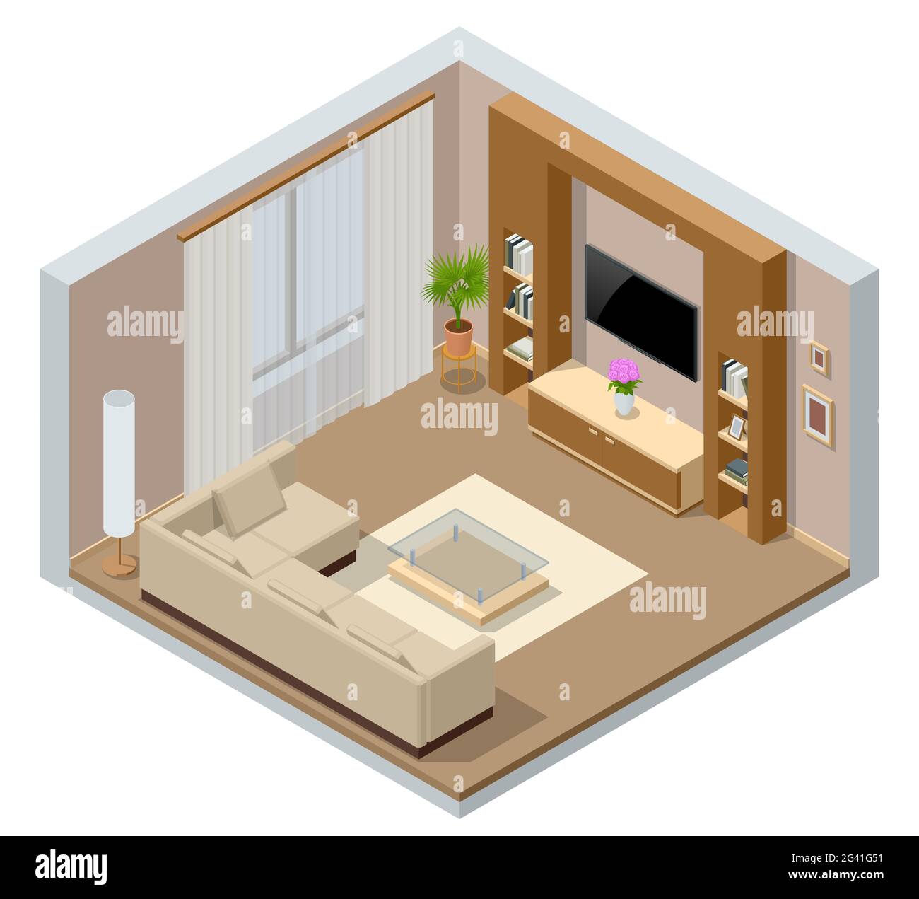 Isometric large luxury modern bright interiors room. Modern living room ...