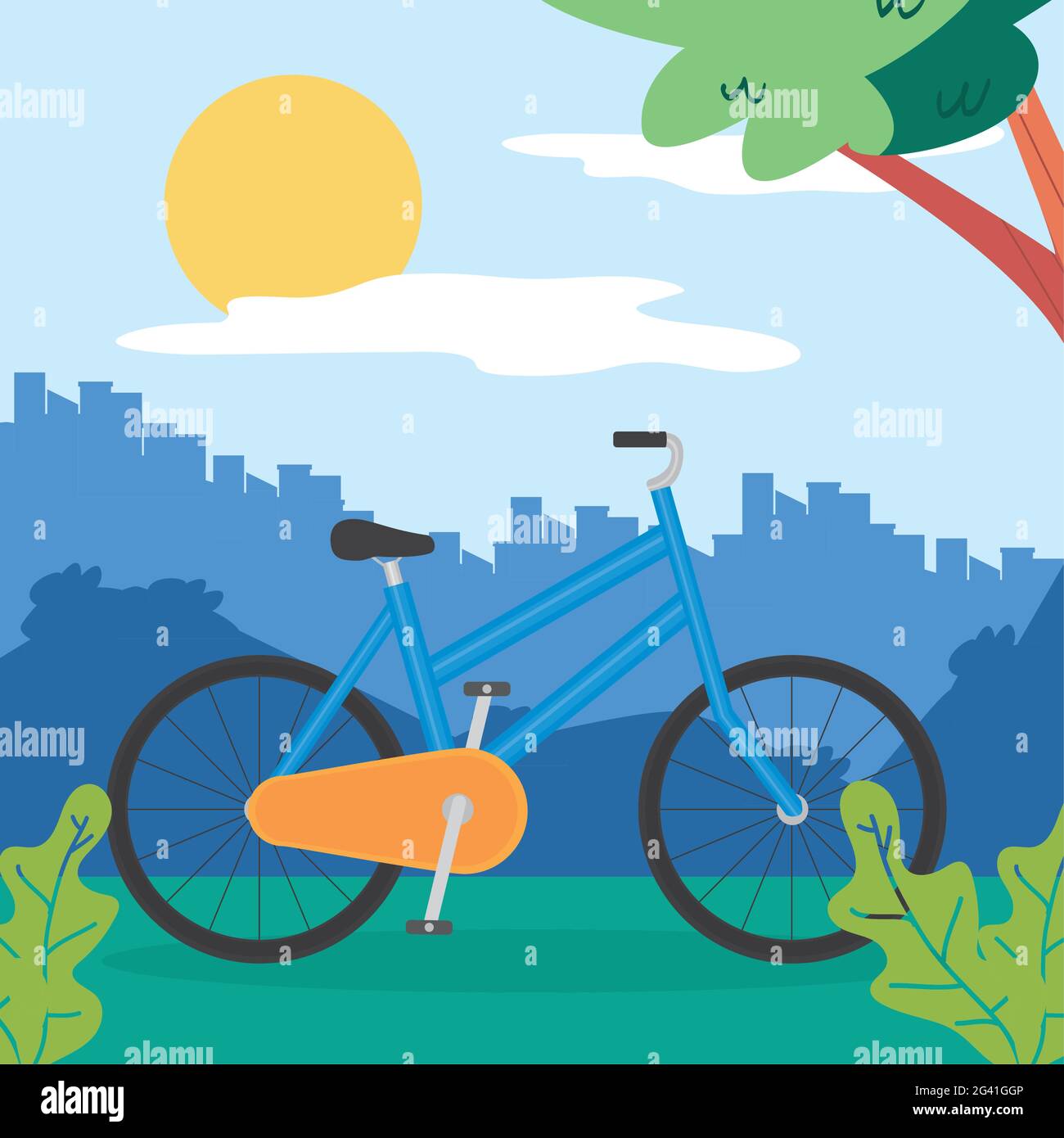 blue bike vehicle in front of cityscape Stock Vector Image & Art - Alamy