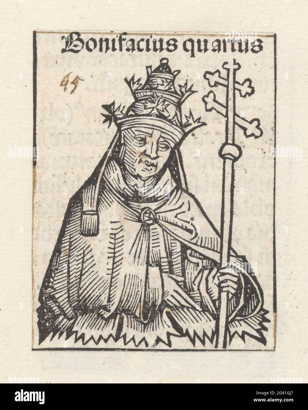 Pope Boniface IV; Bonifacius Quartus; Liber chronicarum. A flower celk ...