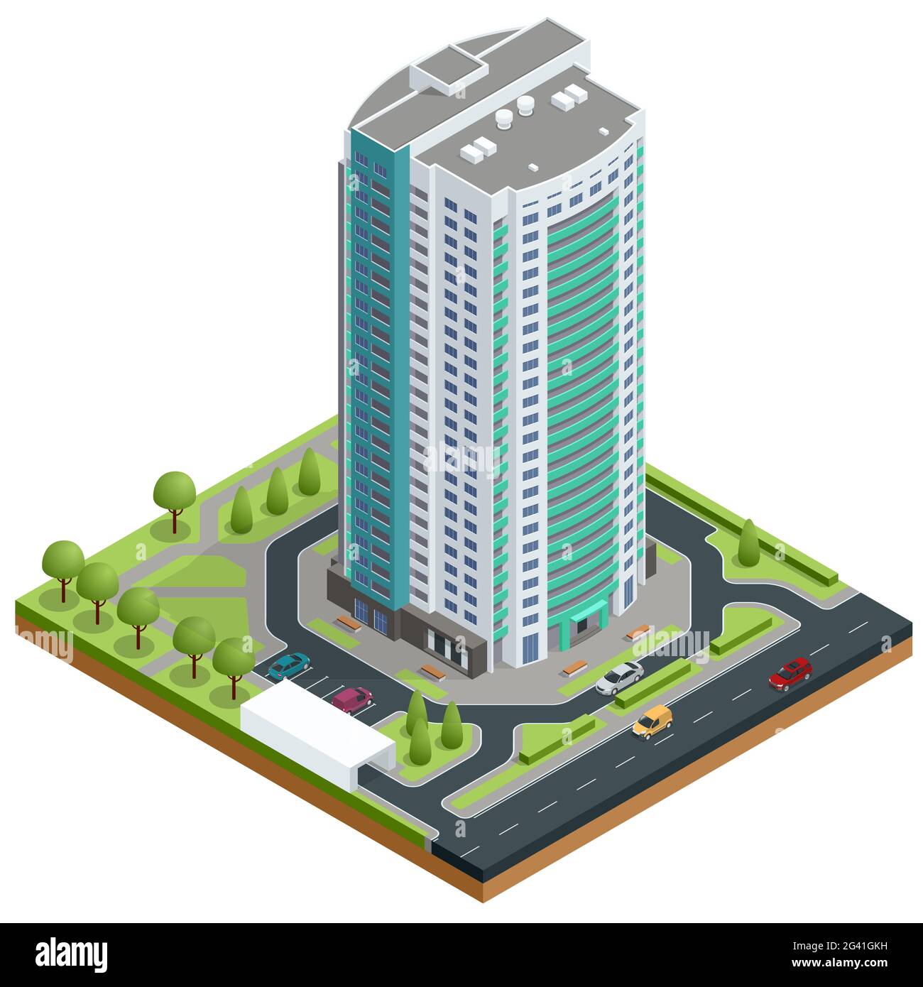 Isometric facade of a multi-storey buildin. Buildings and modern city ...