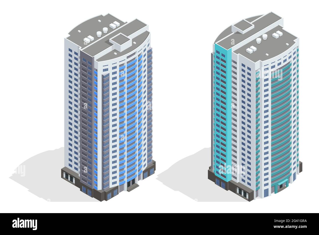 Isometric facade of a multi-storey buildin. Buildings and modern city ...