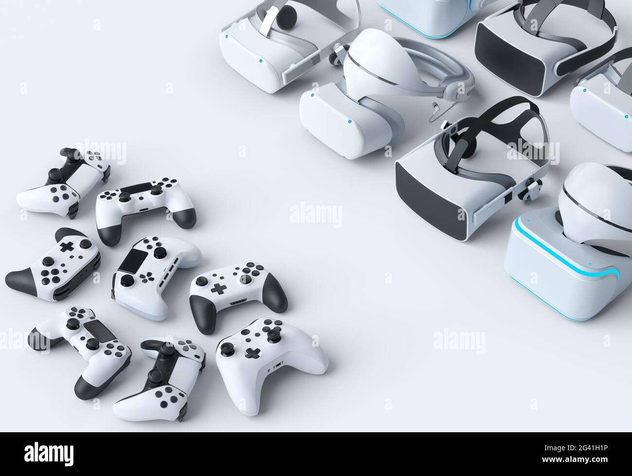 Top view virtual reality glasses and controllers for online gaming on ...