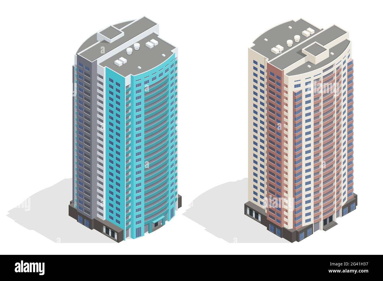 Isometric facade of a multi-storey buildin. Buildings and modern city ...