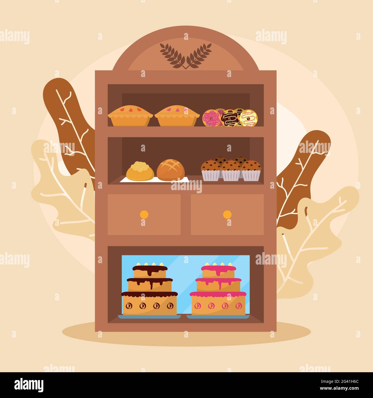 Bakery symbol set inside wood furniture Stock Vector Image & Art - Alamy