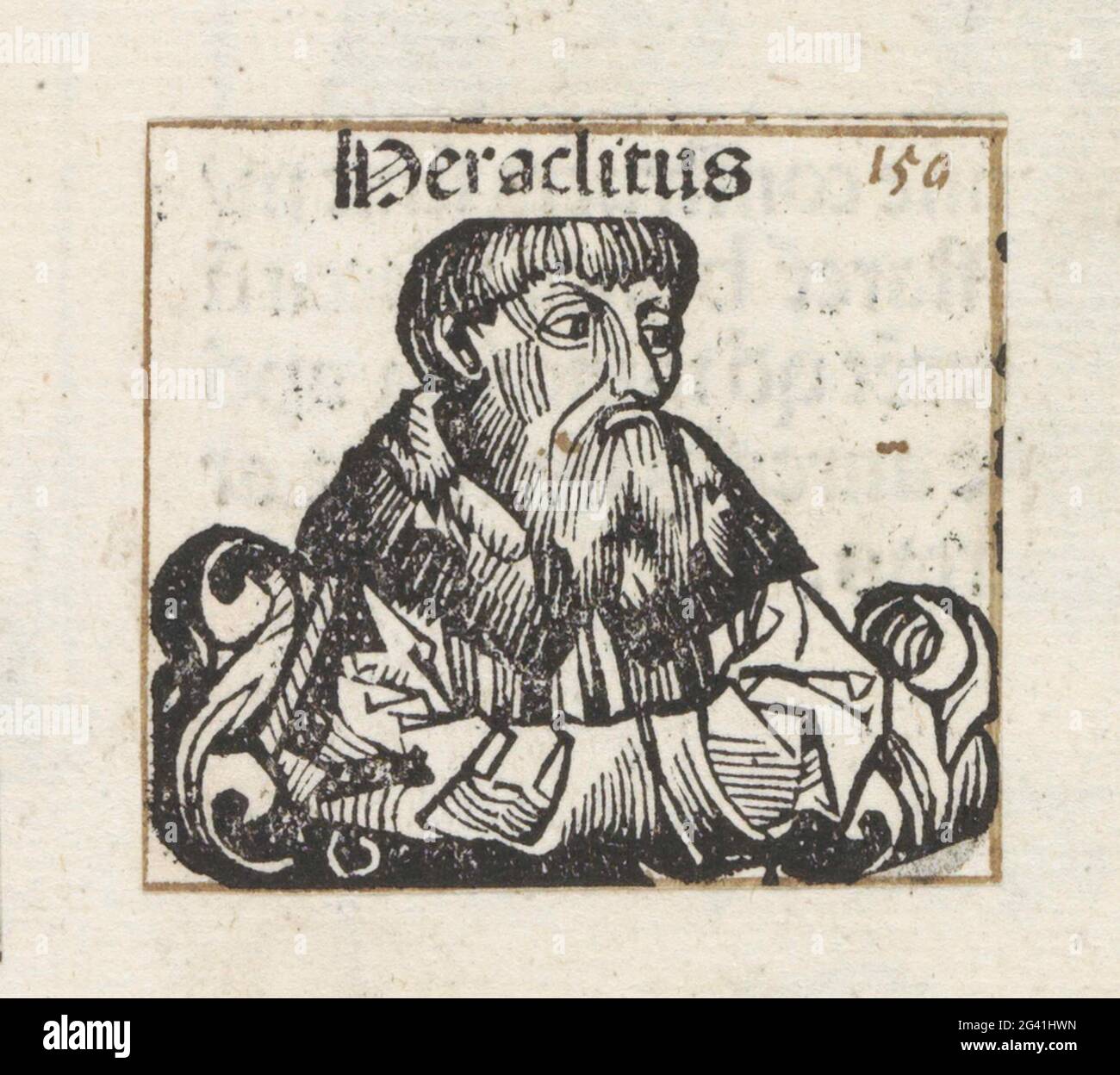 Heraclitus; Liber chronicarum. A flower celk with a bearded man, turned ...
