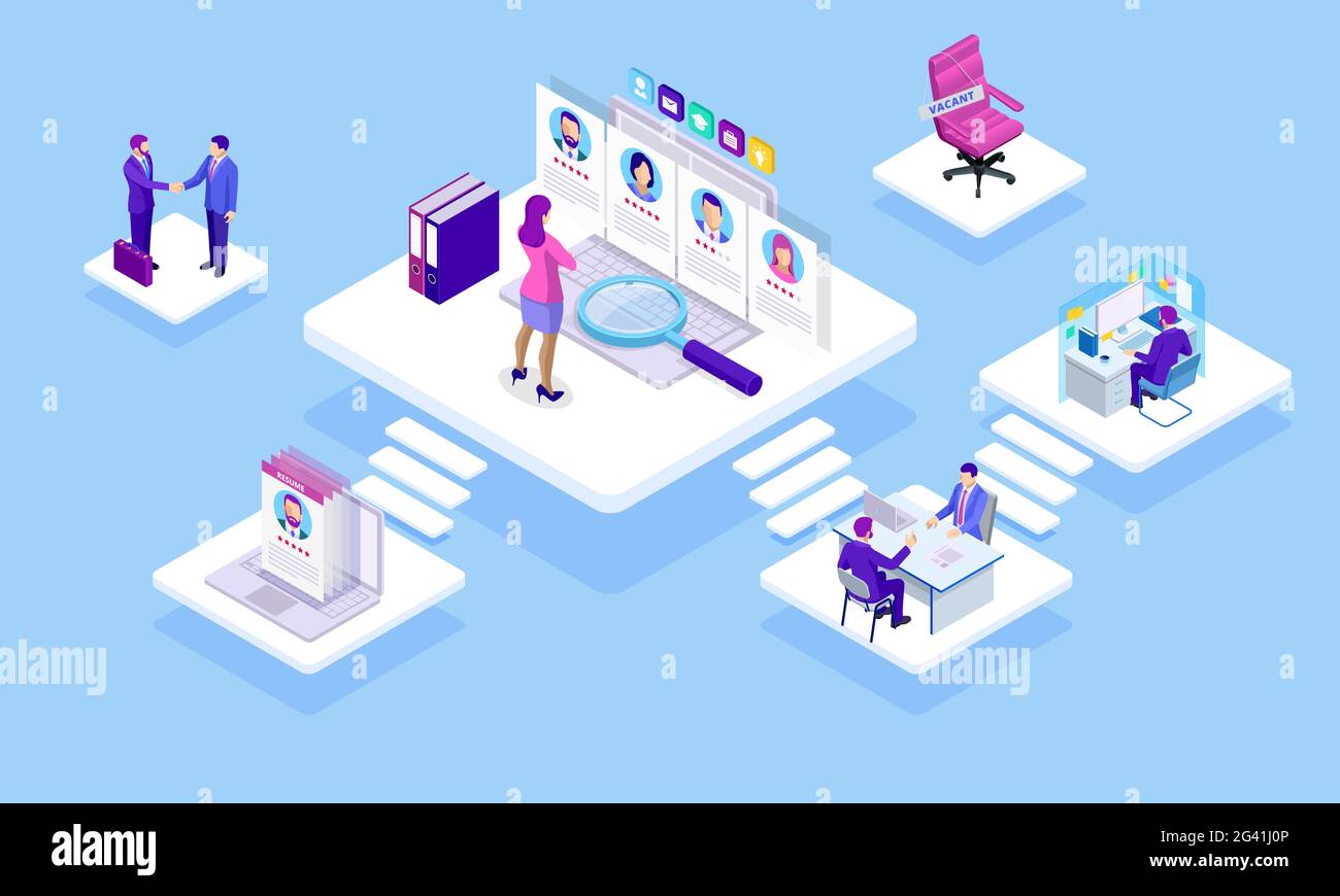 Isometric Online job search and human resource concept. Infographics of ...