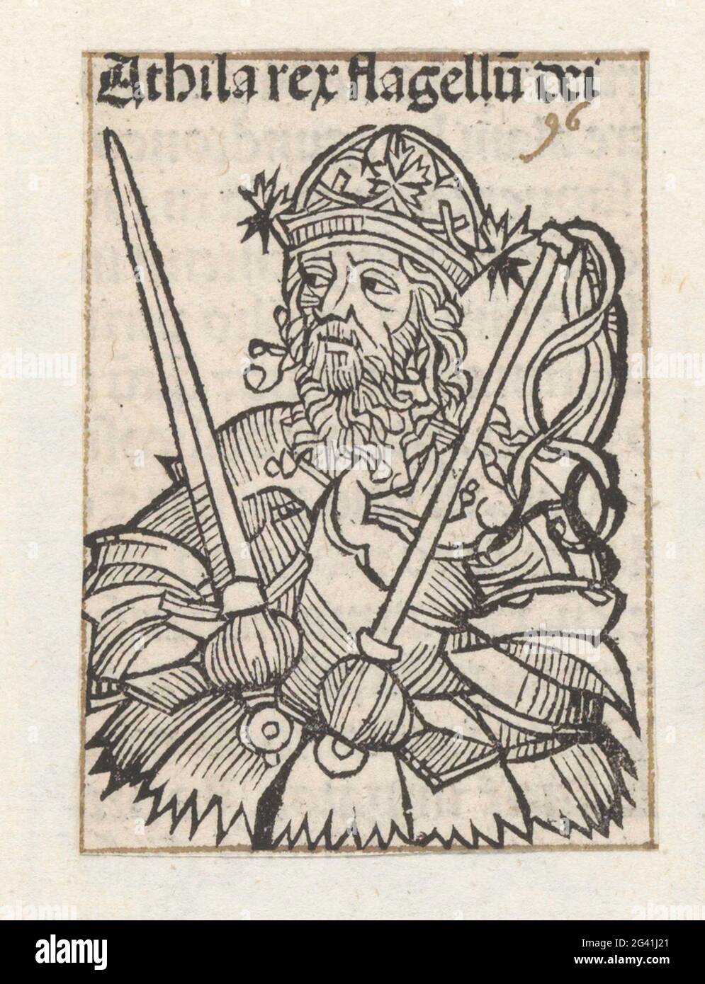 Atilla theirs; Athila Rex Hagellu [M] Dei; Liber chronicarum. A flower ...