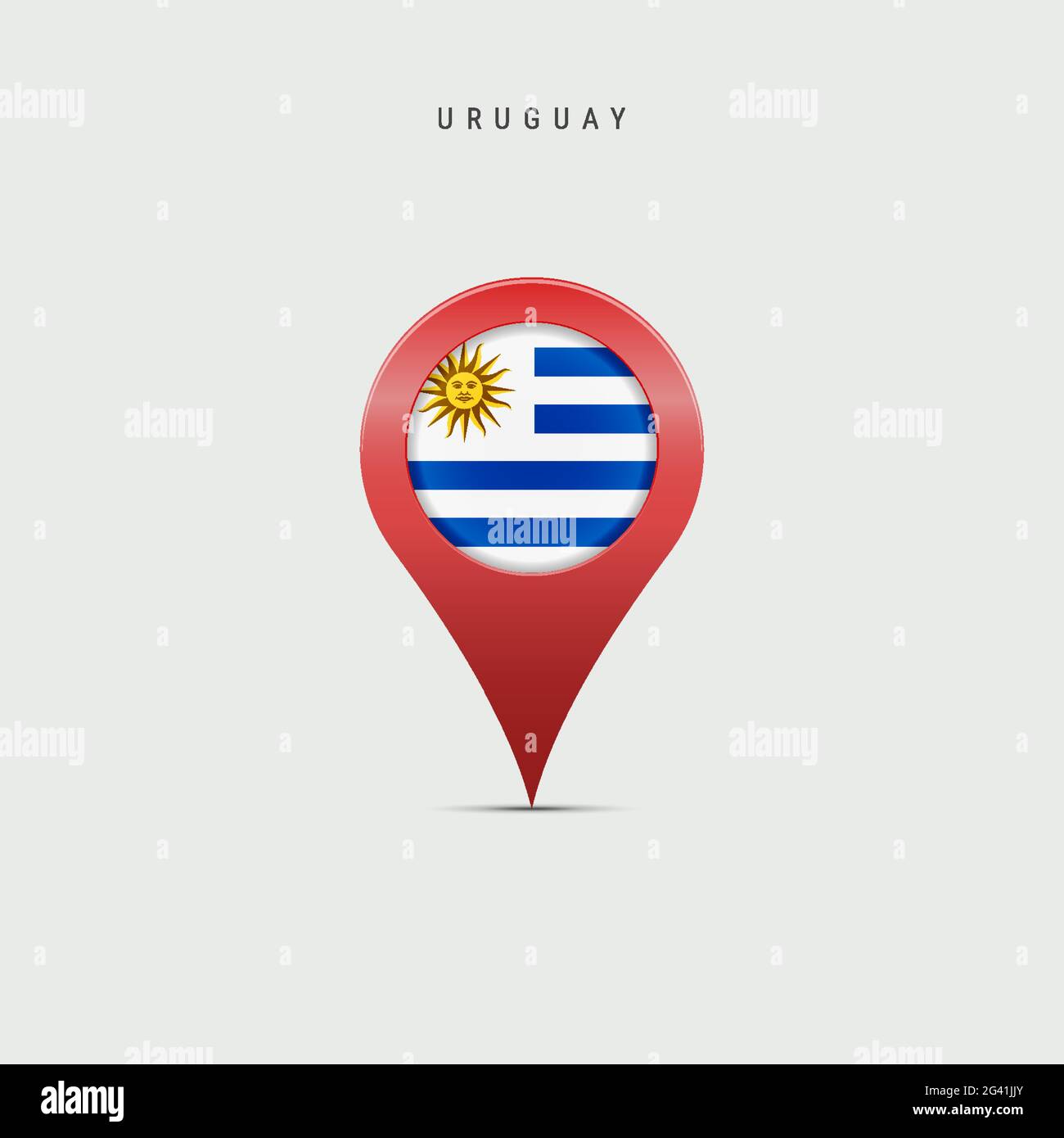 Teardrop map marker with flag of Uruguay. Uruguayan flag inserted in the location map pin ...