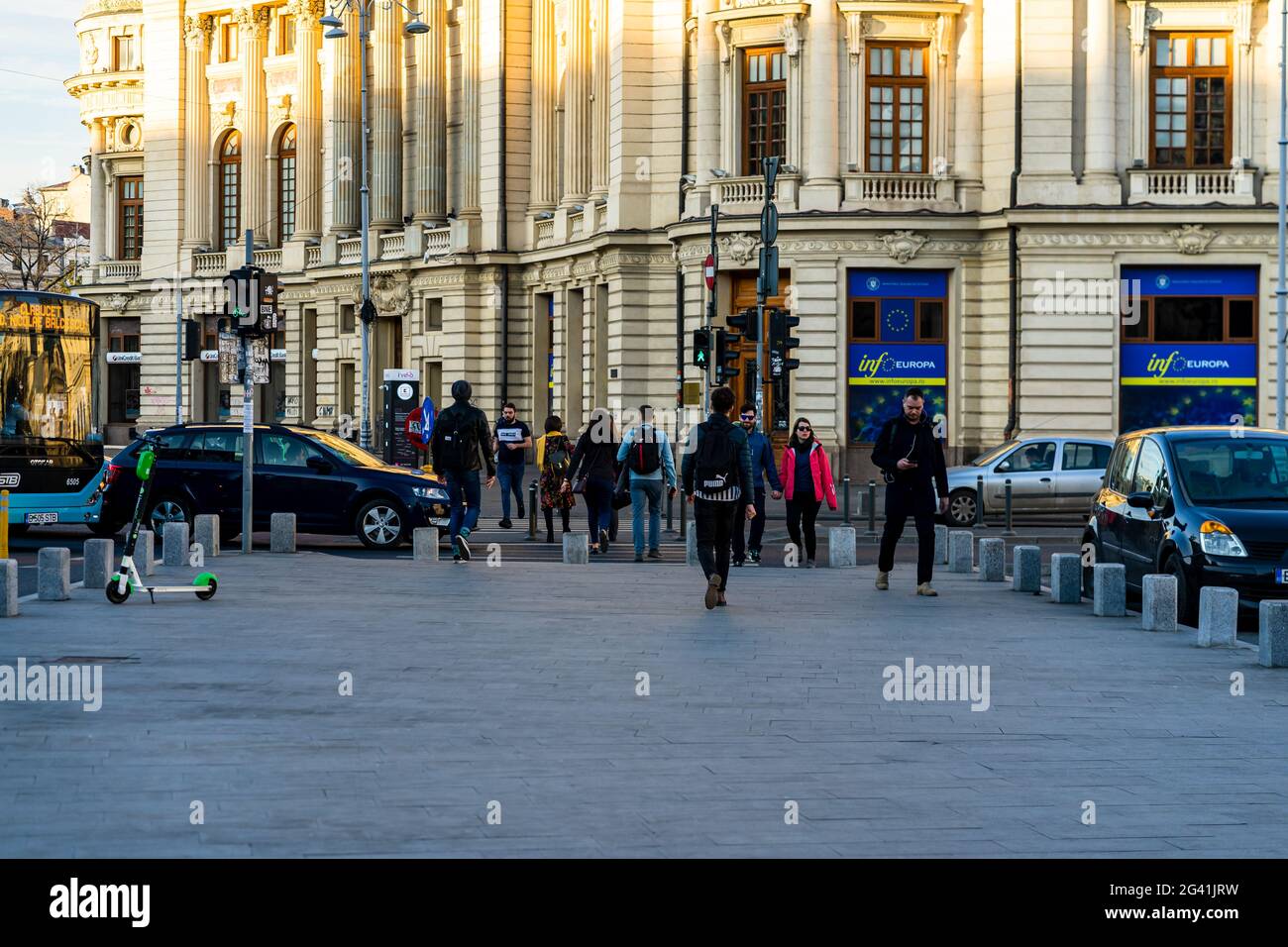 People moving, walking on the streets in downtown of Bucharest, Romania ...