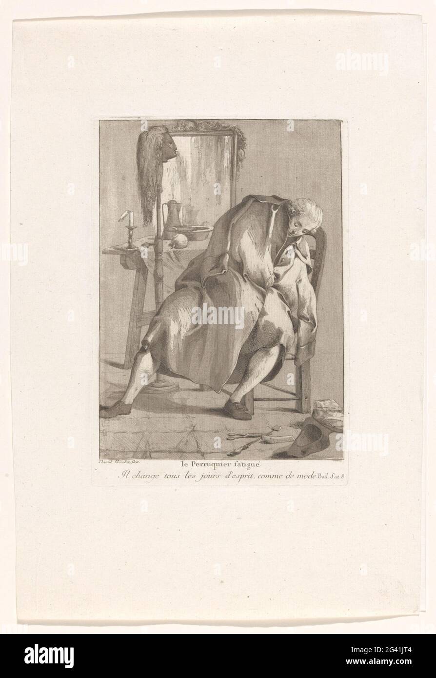 The tired wig maker; Le perruquier; Various portraits. A wig maker ...