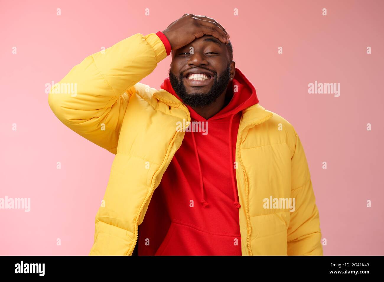 Charming cute black bearded 25s guy forget something stupid silly ...