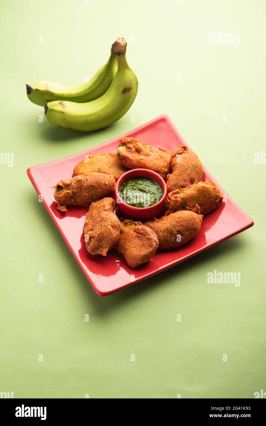 Banana Fritter or pakora or raw kela pakoda or bajji served with ...