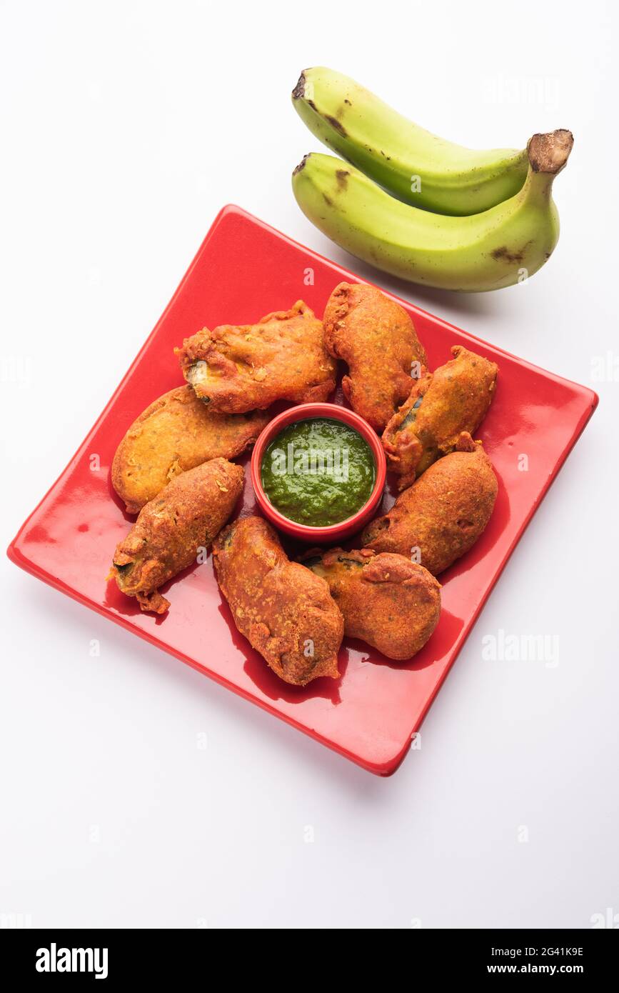 Banana Fritter or pakora or raw kela pakoda or bajji served with ...