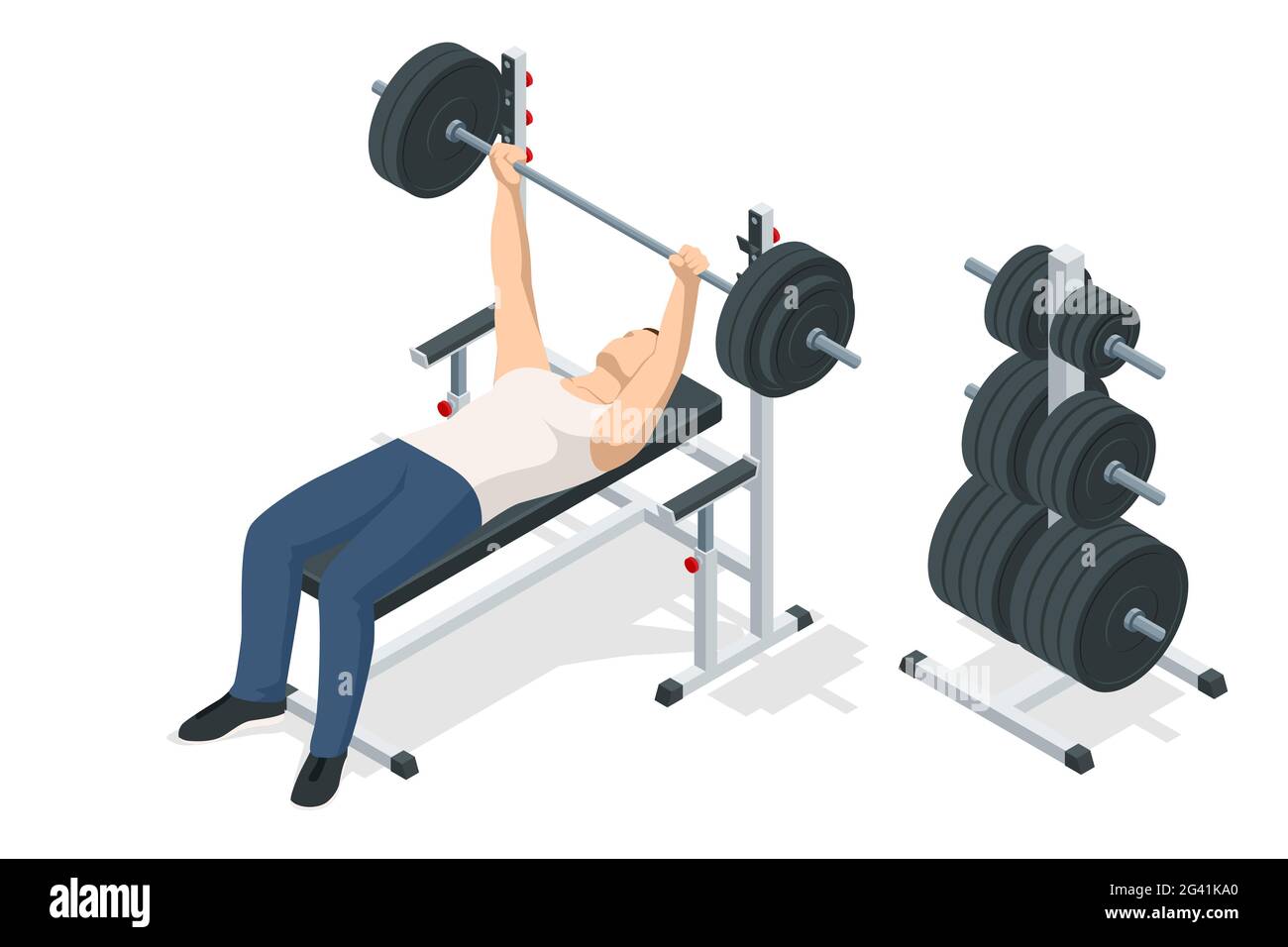 Isometric Man In Gym Exercising On The Bench Press. Sports and healthy ...