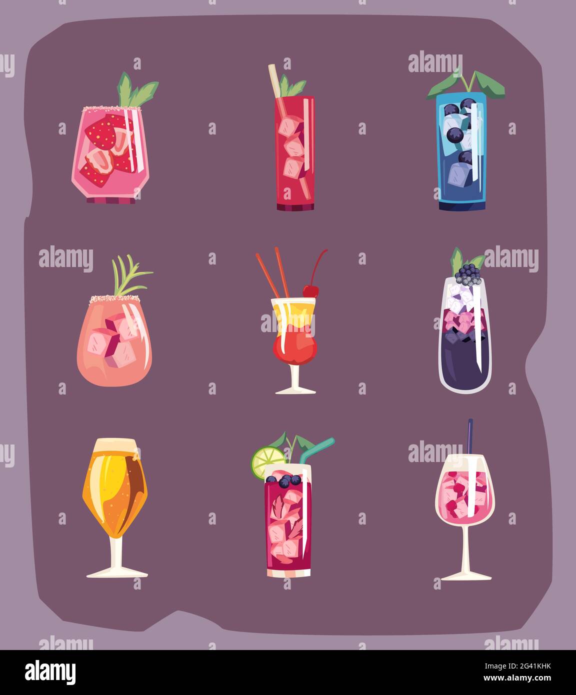 Cocktail drinks icon group on purple background Stock Vector Image ...