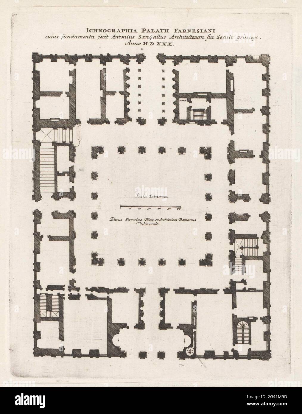 Map of Palazzo Farnese in Rome; Ichnographia Palatii Farnesiani; Roman ...