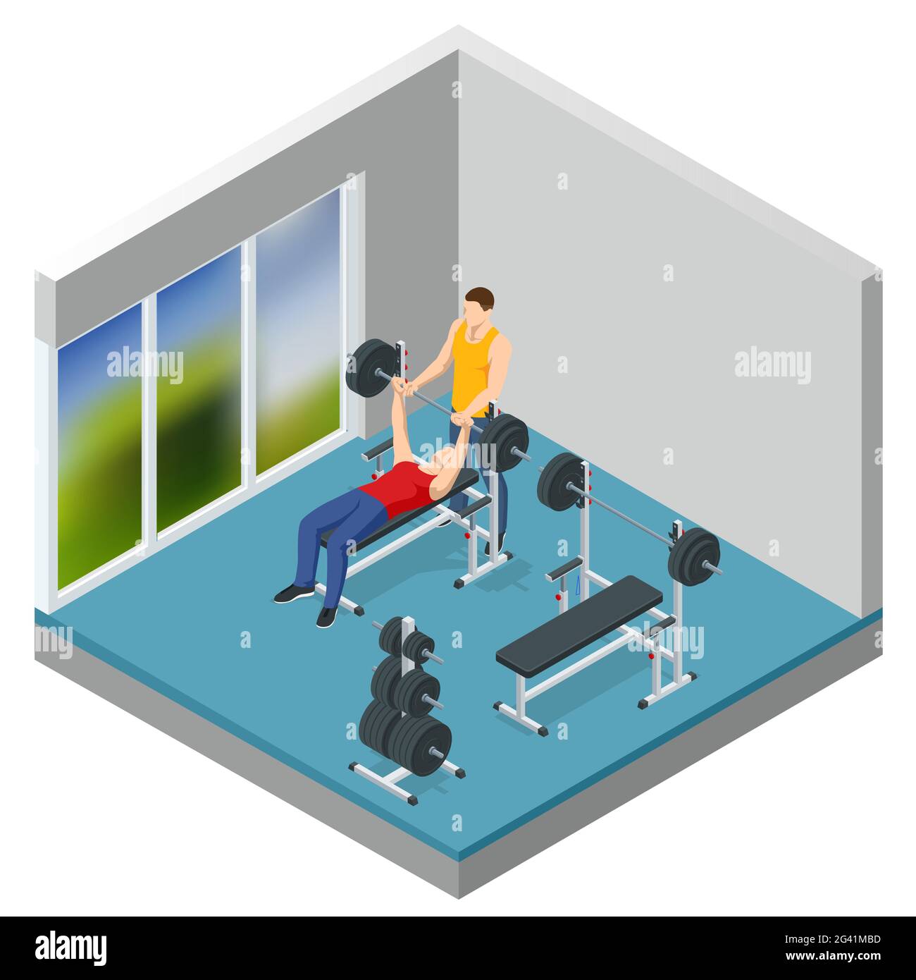 Isometric Man In Gym Exercising On The Bench Press. Sports and healthy ...